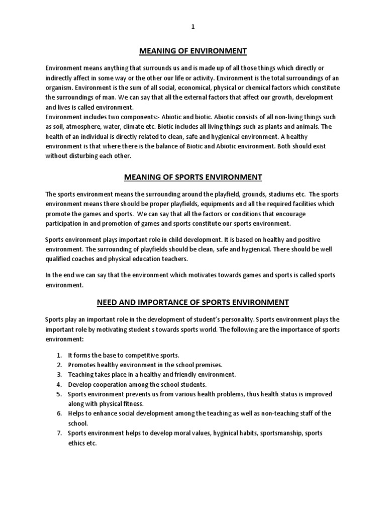 Unit - 3 Sportsenvironment | PDF | Natural Environment | Sports