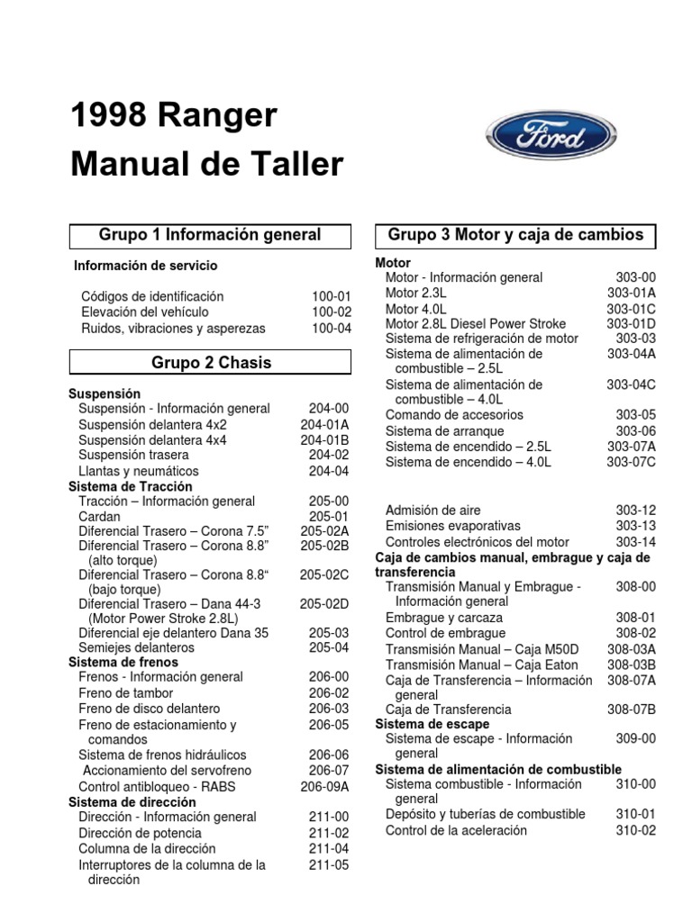 Muestra Ford-Ranger-manual Español 2.3 2.5 2.8 4.0-2982pgs | PDF ...