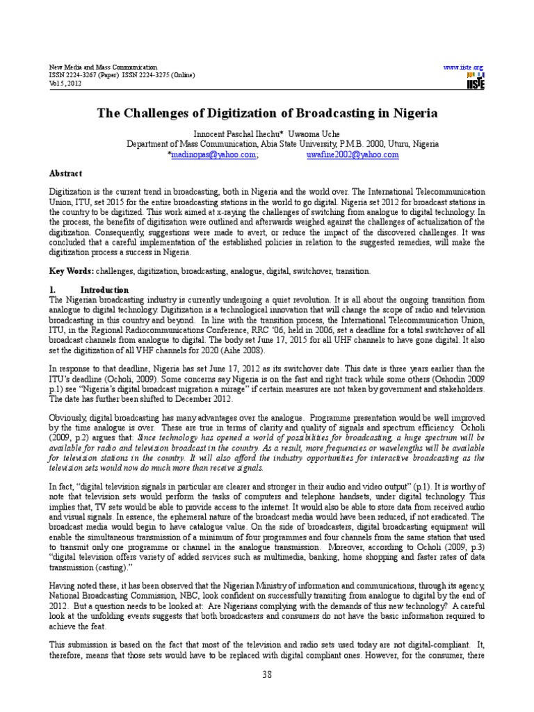 The Challenges of Digitization of Broadcasting in Nigeria | PDF ...