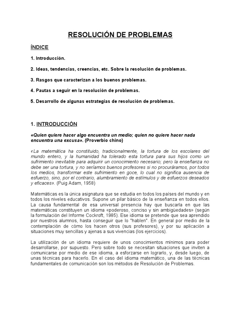 Técnicas de Resolución de Problemas | PDF | Enseñanza de matemática ...