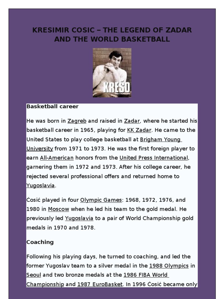 Kresimir Cosic | PDF | National Basketball Association | Basketball Teams