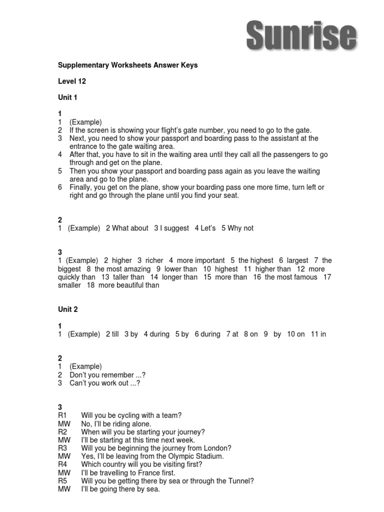 Sunrise 12 Answer Key | PDF | Erbil | Earth