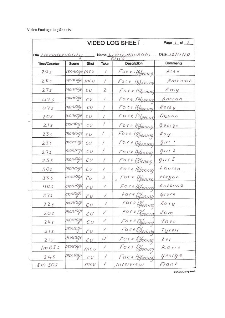Video Footage Log Sheets Guide | PDF