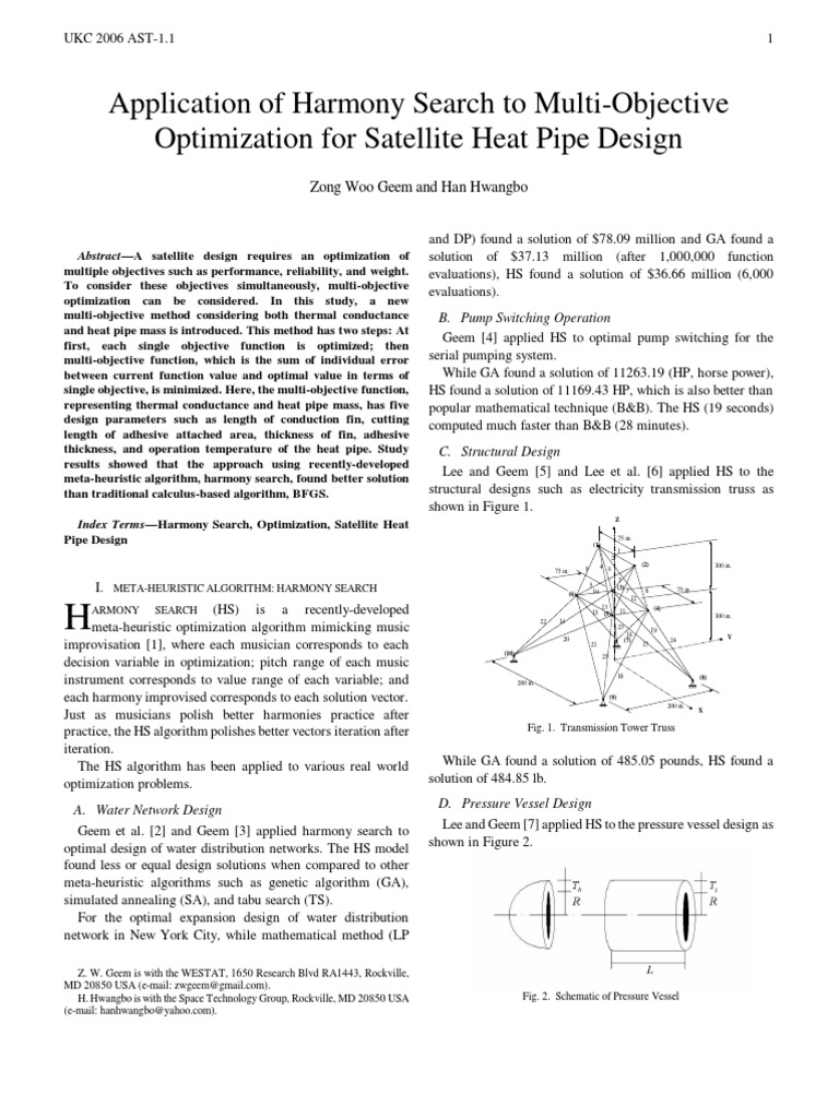Application of Harmony Search To Multi-Objective Optimization For Satellite Heat Pipe Design ...