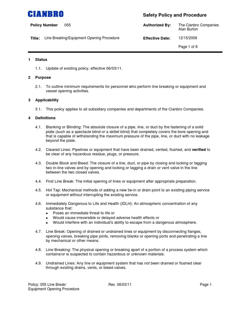 Line Breaking | PDF | Personal Protective Equipment | Valve
