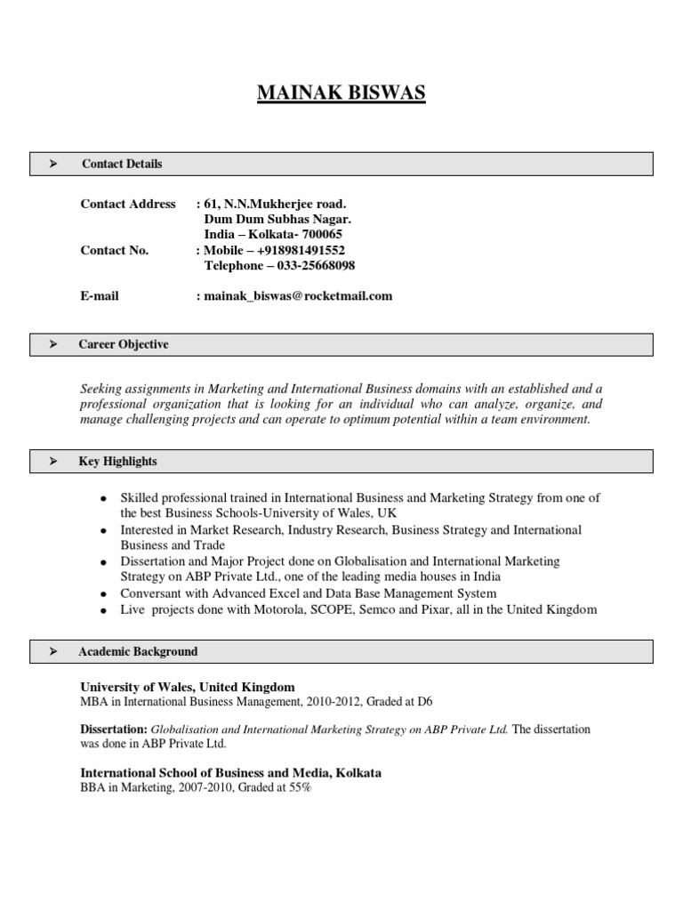 Mainak Biswas (CV) | PDF | Strategic Management | Marketing Strategy