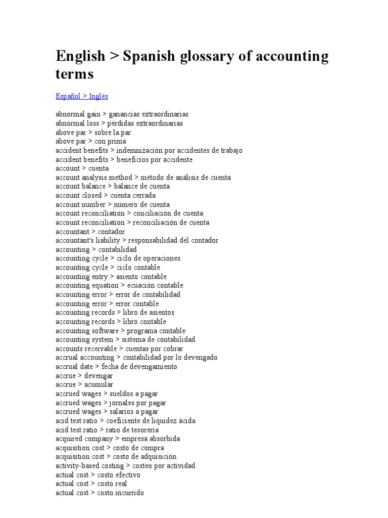 English Spanish Glossary of Accounting Terms | PDF | Débitos y Créditos ...