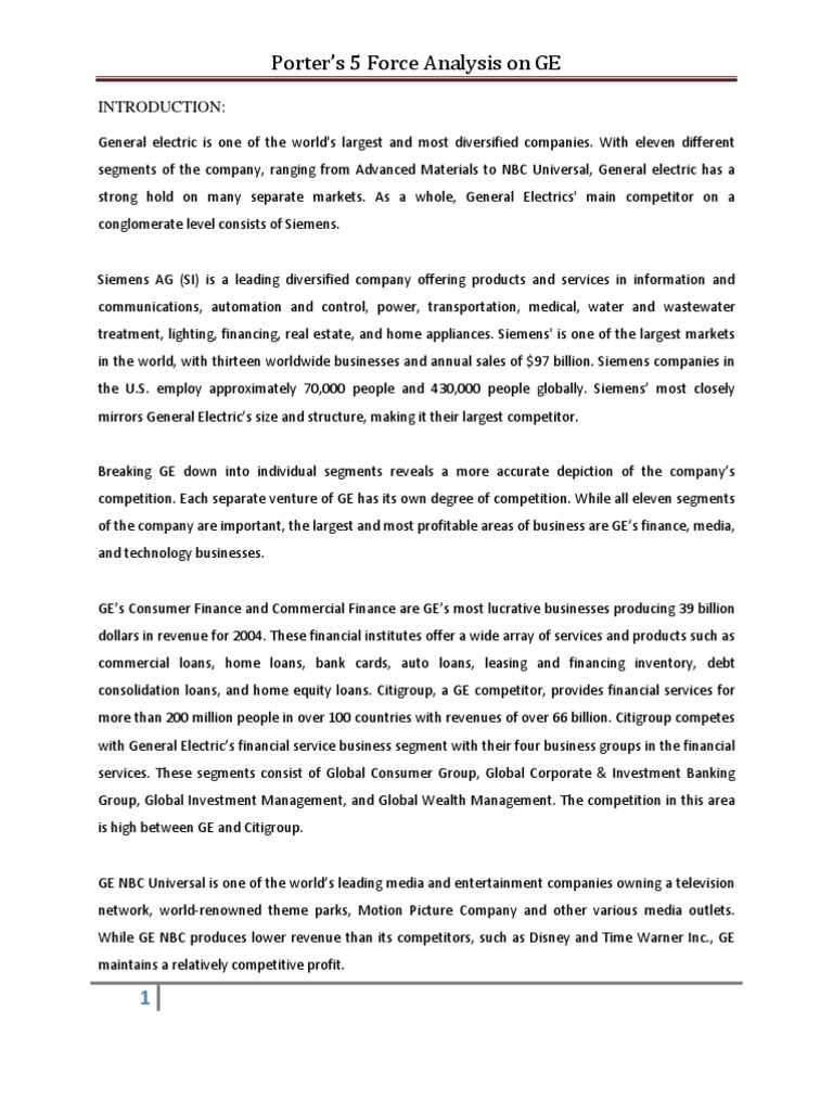 Porter's 5 Forces Analysis of GE's Competition | PDF | General Electric ...