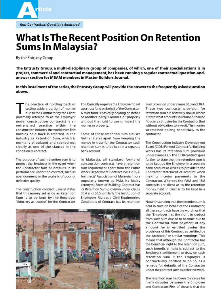 What Is The Recent Position On Retention Sums in Malaysia?: Rticle ...
