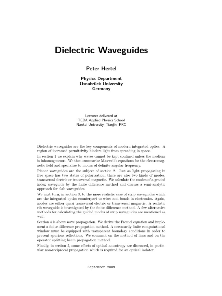 Dielectric Waveguides Book | Download Free PDF | Waveguide | Waves