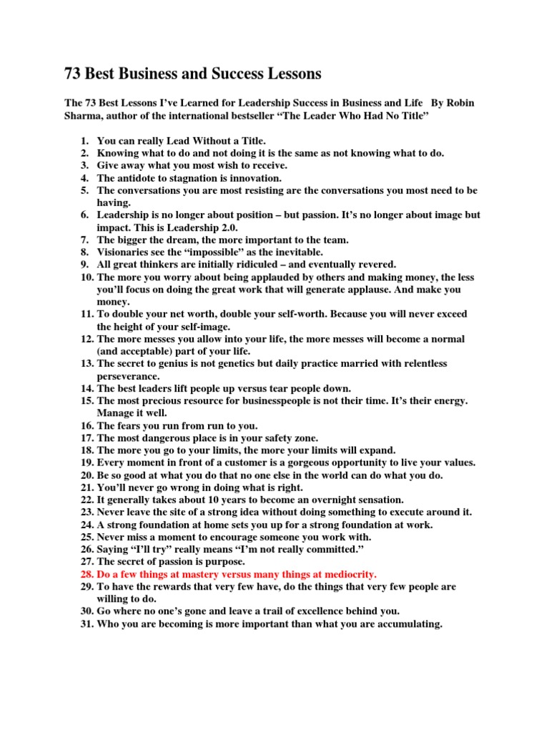 73 Leadership Lessons for Business Success | PDF | Leadership