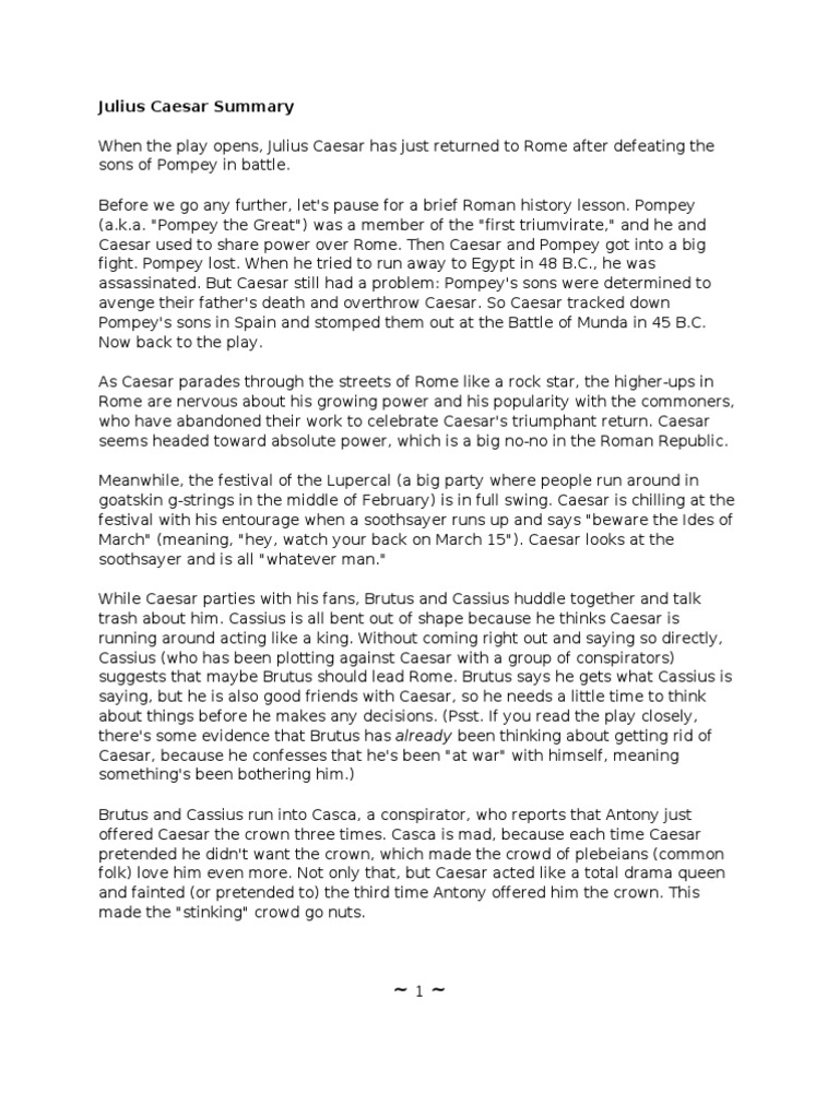 Julius Caesar: A Concise Summary | PDF | Marcus Junius Brutus The ...