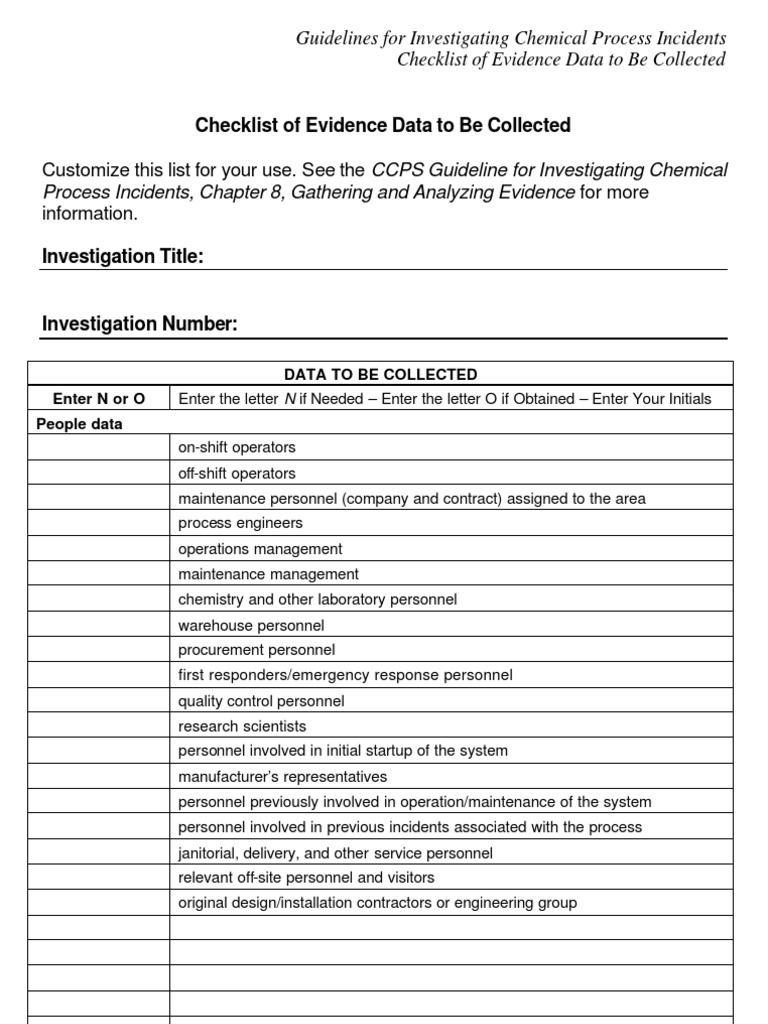 Customize This List For Your Use. See The CCPS Guideline For ...