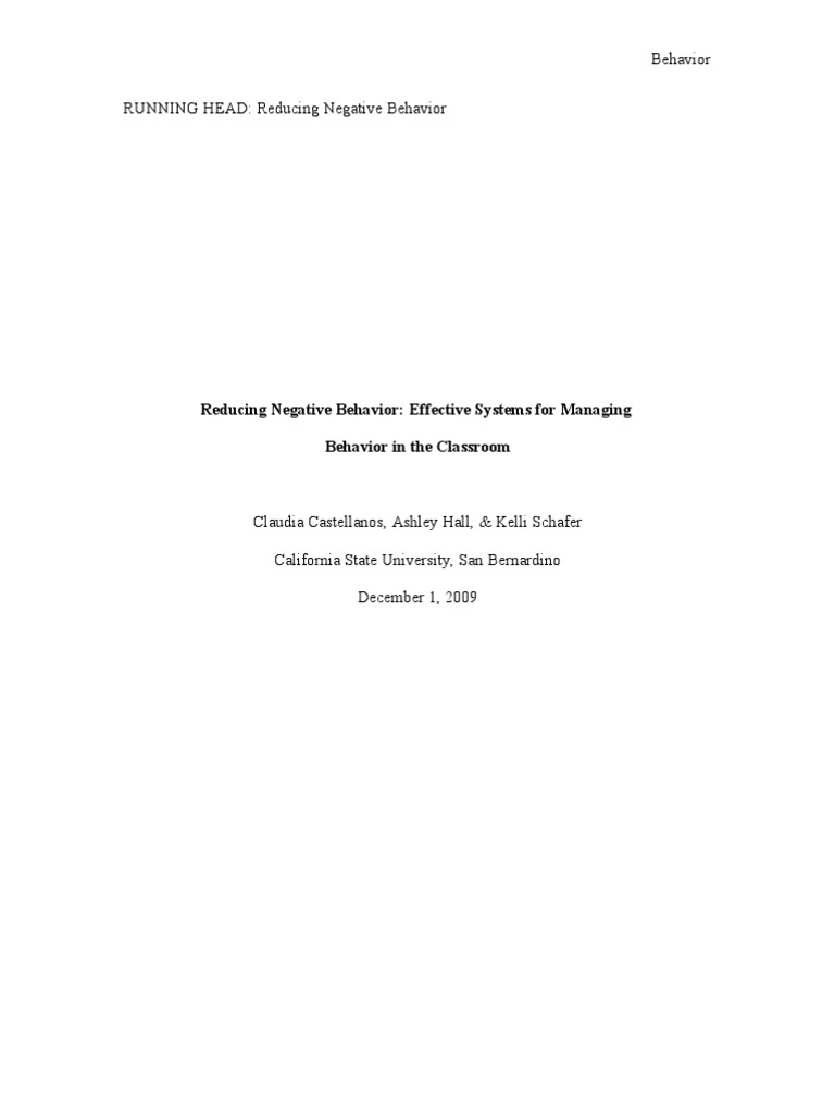 Reducing Negative Behavior | PDF | Teachers | Special Education