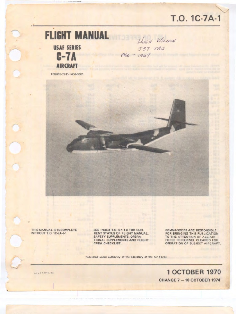 Flight Manual USAF Series C-7A Aircraft | PDF
