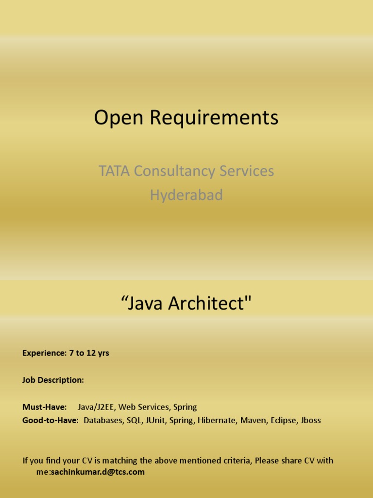 Open Requirements: TATA Consultancy Services Hyderabad | PDF | System ...