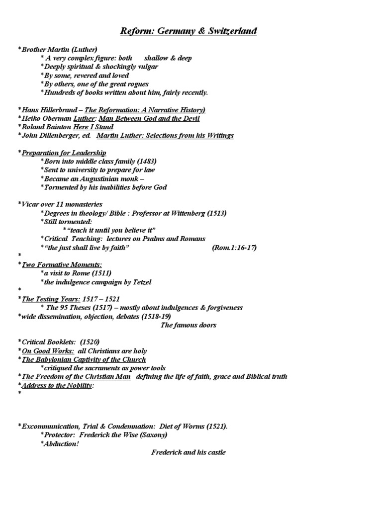 Reform in Germany Switzerland | PDF | Martin Luther | Chalcedonianism