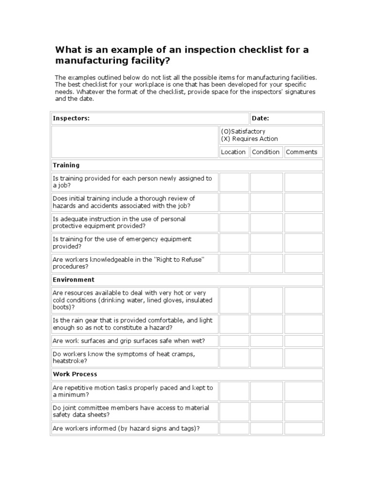 Manufacturing Safety Inspection Forms