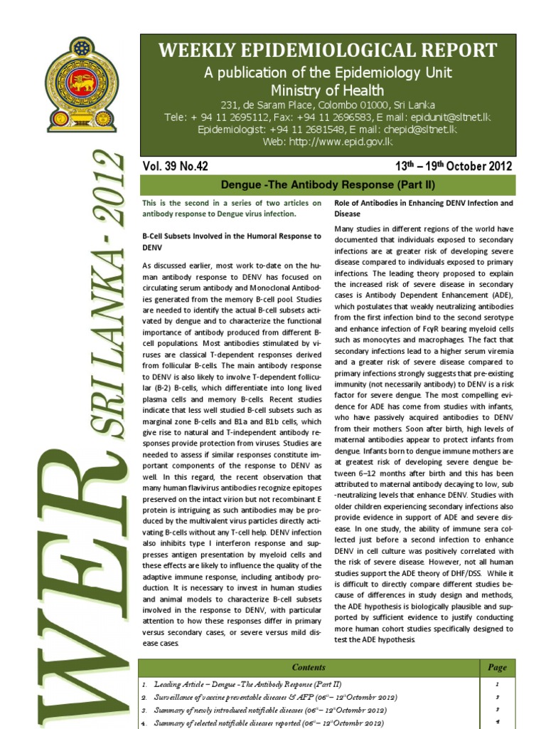 Weekly Epidemiological Report: A Publication of The Epidemiology Unit ...