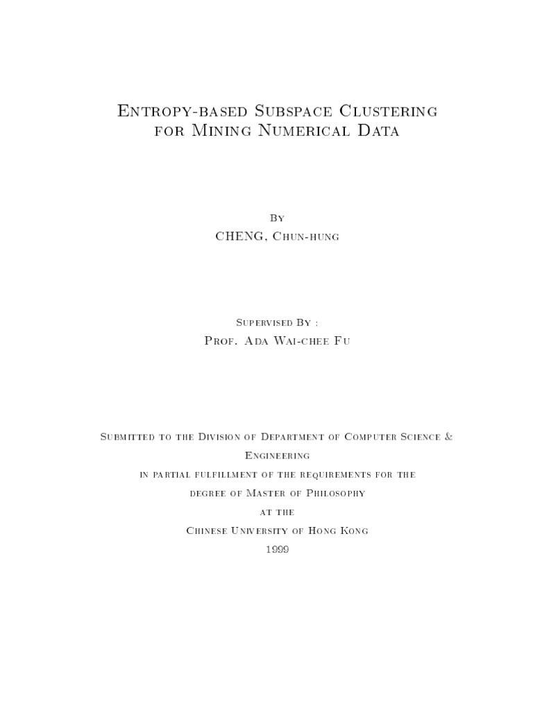 Entropy Based Subspace Clustering | PDF | Cluster Analysis | Data Mining