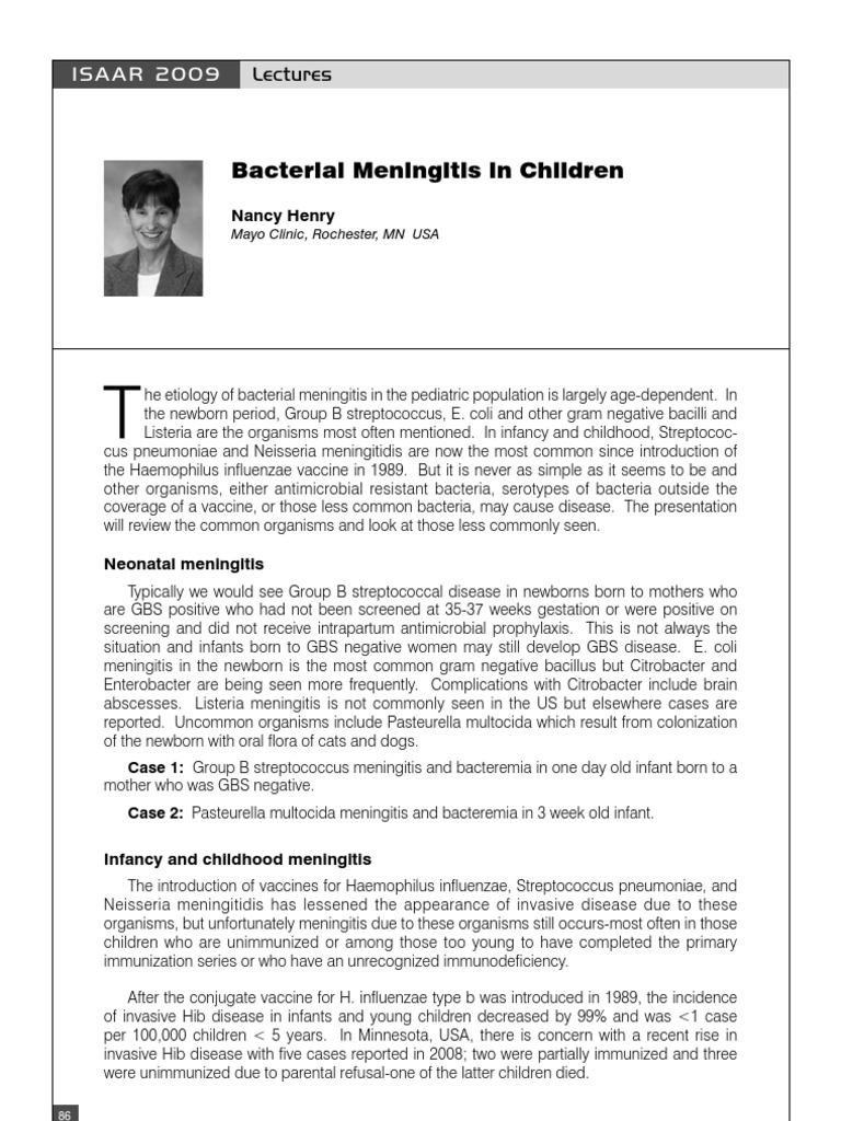 Bacterial Meningitis in Children: ISAAR2009 | PDF | Meningitis ...