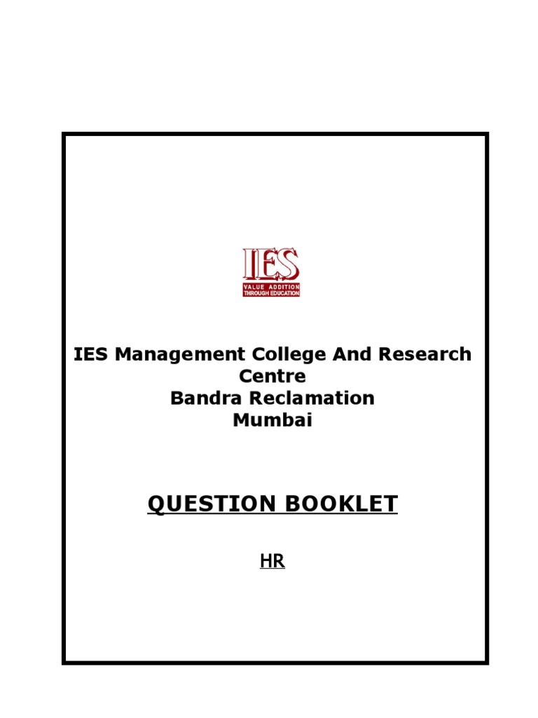 Question Booklet: IES Management College and Research Centre Bandra Reclamation Mumbai | PDF ...
