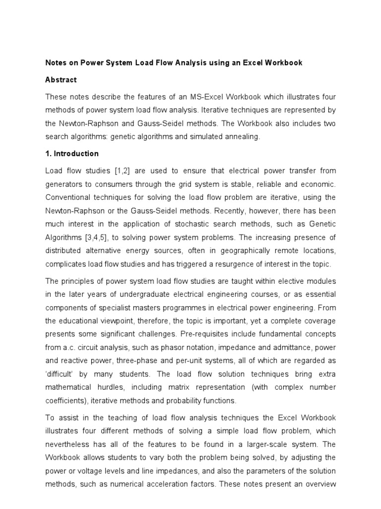 Notes On Power System Load Flow Analysis Using An Excel Workbook | PDF ...