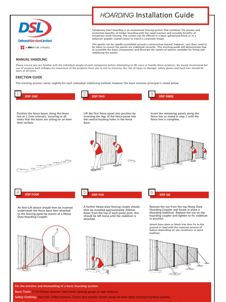 HOARDING Installation Guide: Manual Handling | PDF | Scaffolding | Screw