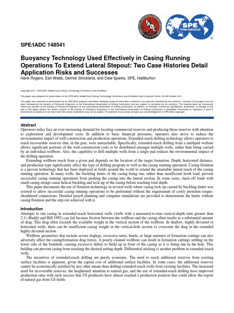 Buoyancy Technology Used Effectively in Casing Running Operations To ...