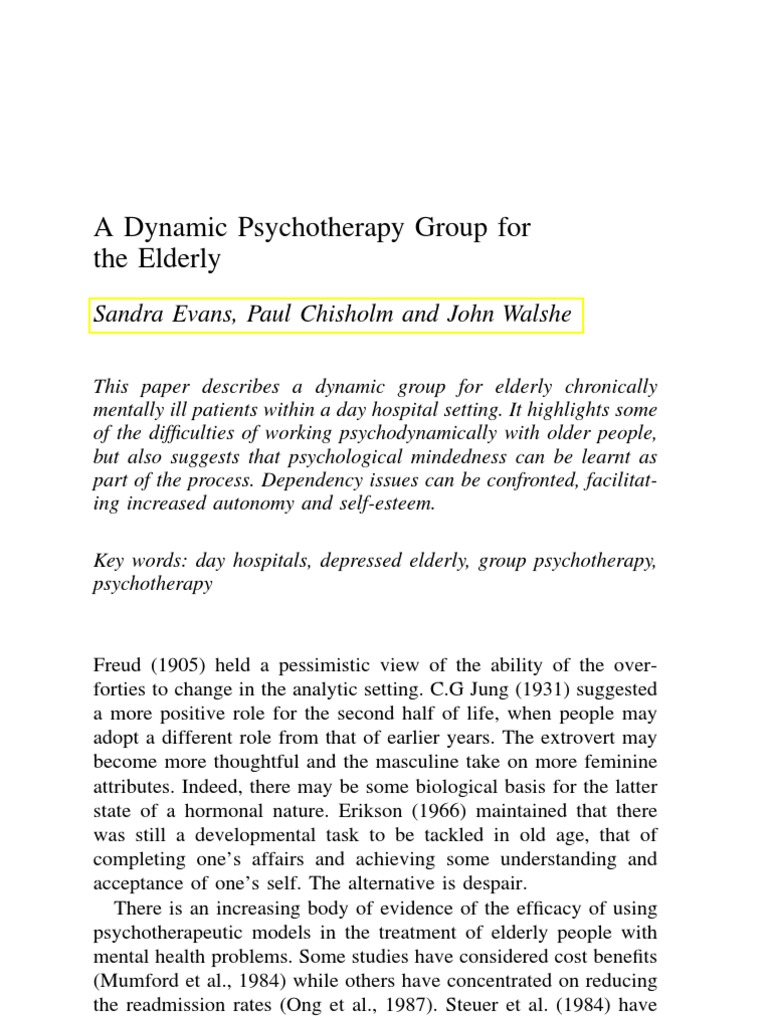 A Dynamic Group For The Elderly | PDF | Psychotherapy | Psychiatry