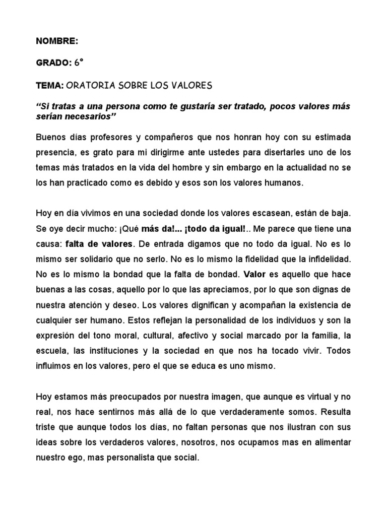 Oratoria Sobre Los Valores | PDF