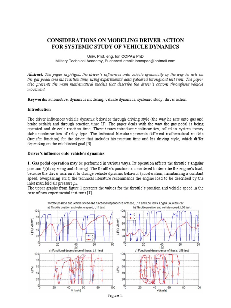 Considerations On Modeling Driver Action For Systemic Study of Vehicle ...