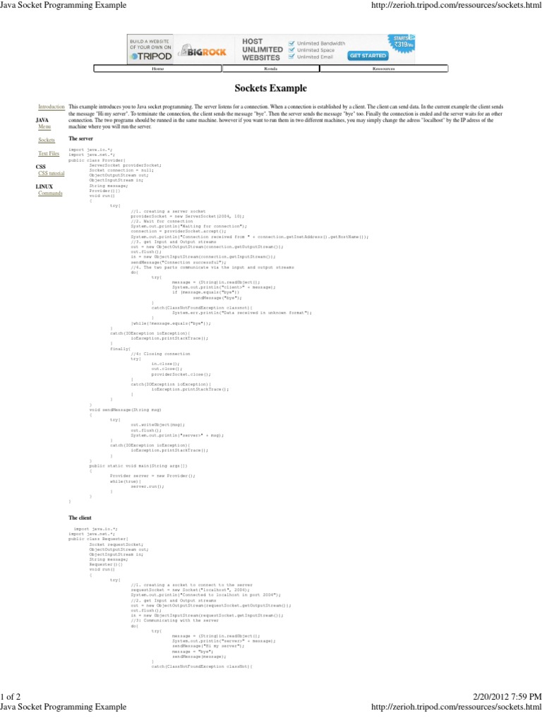 Java Socket Programming Example | PDF