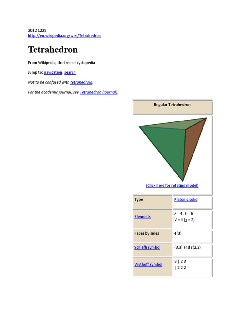 Tetrahedron: Not To Be Confused With - For The Academic Journal, See ...