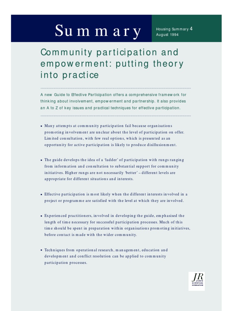 Community Participation and e M P o W e Rment: Putting Theory Into ...