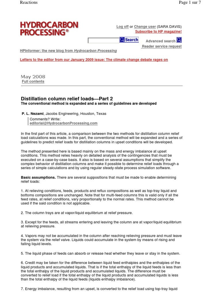 Distillation Column Relief Loads-Part 2 | PDF | Distillation | Enthalpy