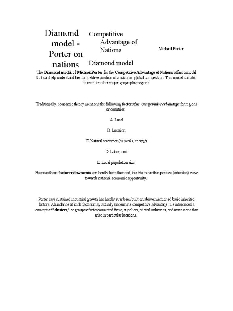 Diamond Model - Porter On Nations | PDF | Competitive Advantage ...