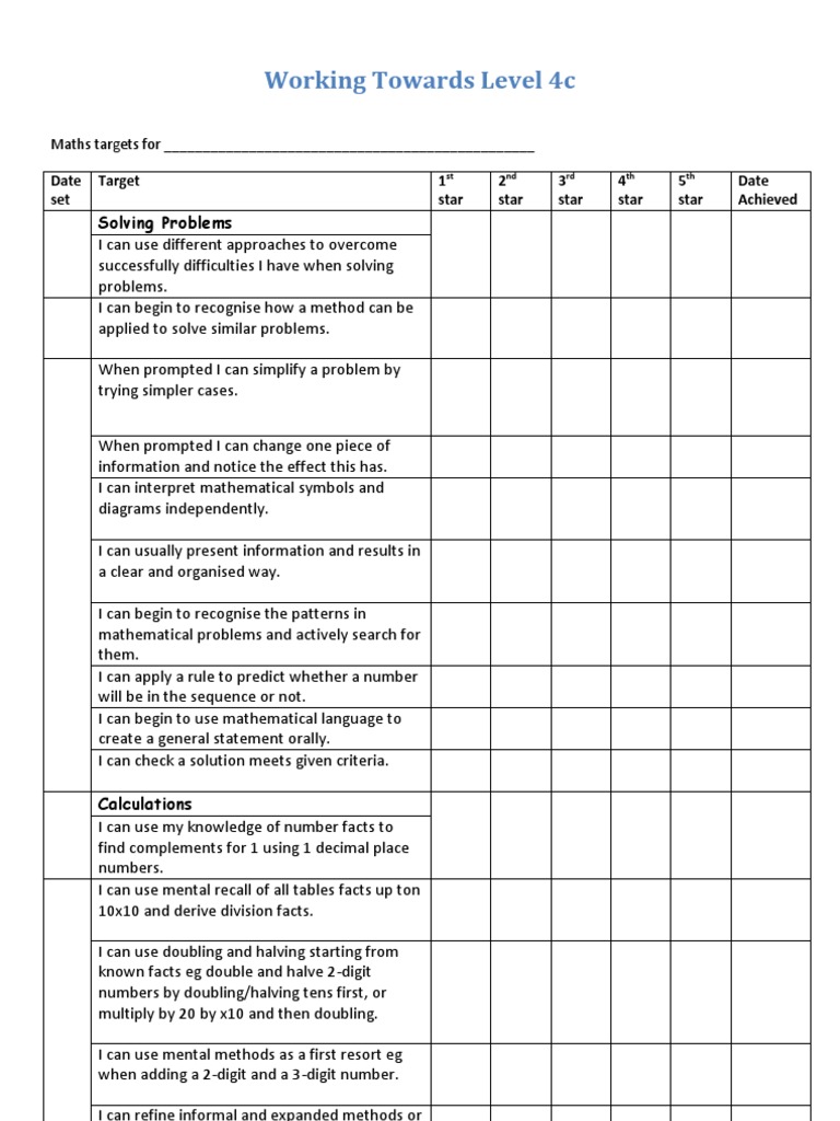 Working Towards Level 4c: Solving Problems | PDF | Fraction ...