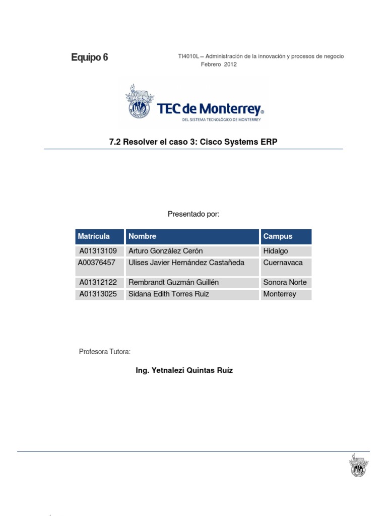 Cisco ERP: Implementación y Retos | PDF | Planificación de recursos ...