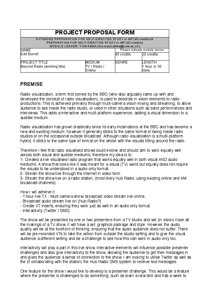 Edd Burrell - Project Proposal - Radio Visualisation | PDF | Visualization (Graphics) | Radio
