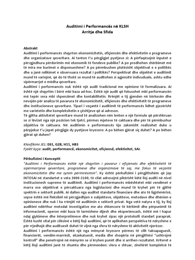 Auditimi I Performances Ne Kontrollin e Larte Te Shtetit | PDF