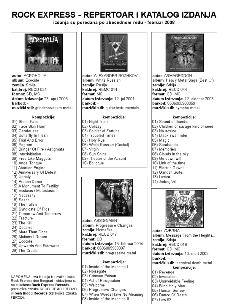 Rock Express Records Label Catalogue 2000-2008 | PDF | Art | Poetry