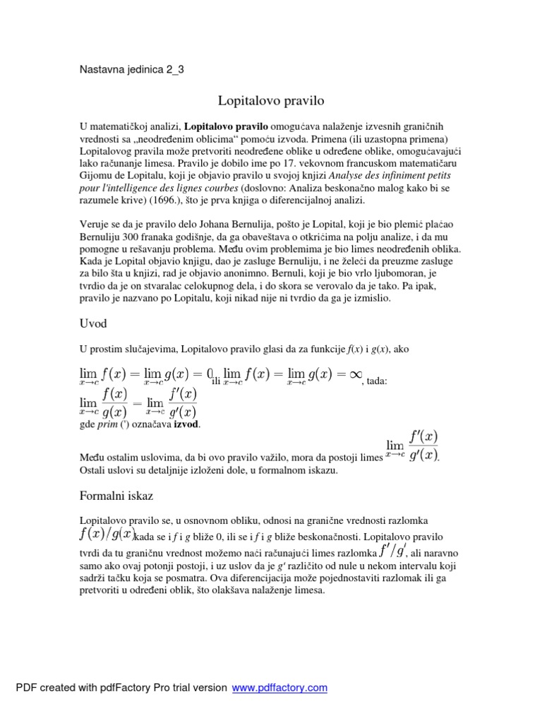 Lopitalovo Pravilo | PDF