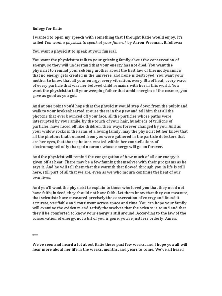 Eulogy For Katie | Download Free PDF | Photon | Physics