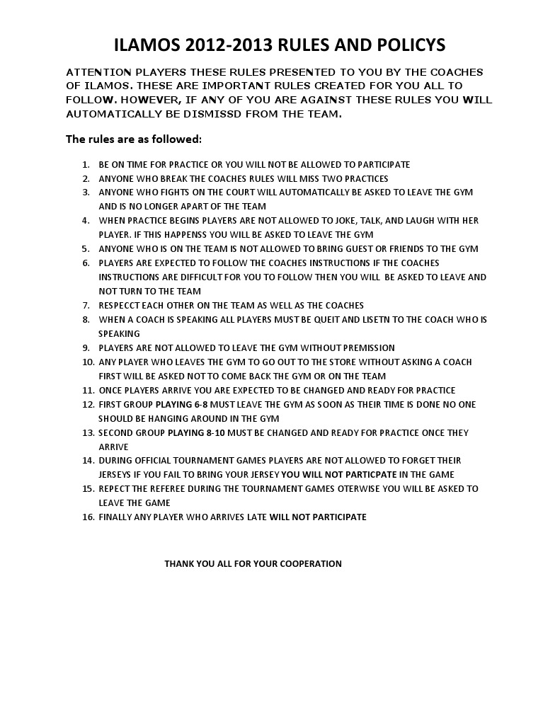 ILAMOS Basketball Team Rules 2012-2013 | PDF