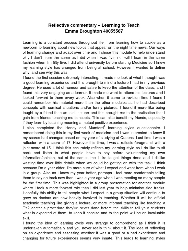 Reflective Commentary | PDF | Learning Theory (Education) | Learning Styles