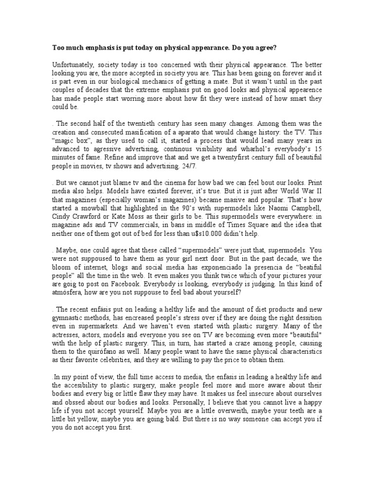 To Much Emphasis Is Put Today On Physical Appearence | PDF | Advertising | Public Sphere