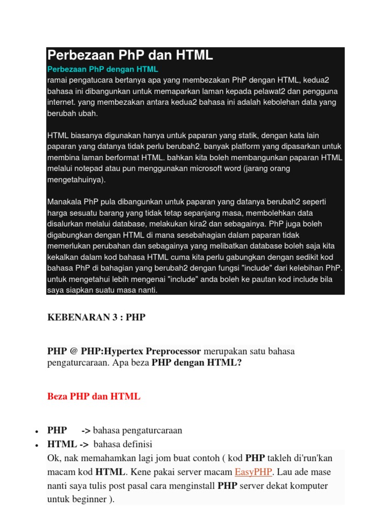 Perbezaan PHP Dan HTML | PDF | Bisnis | Teknologi & Rekayasa