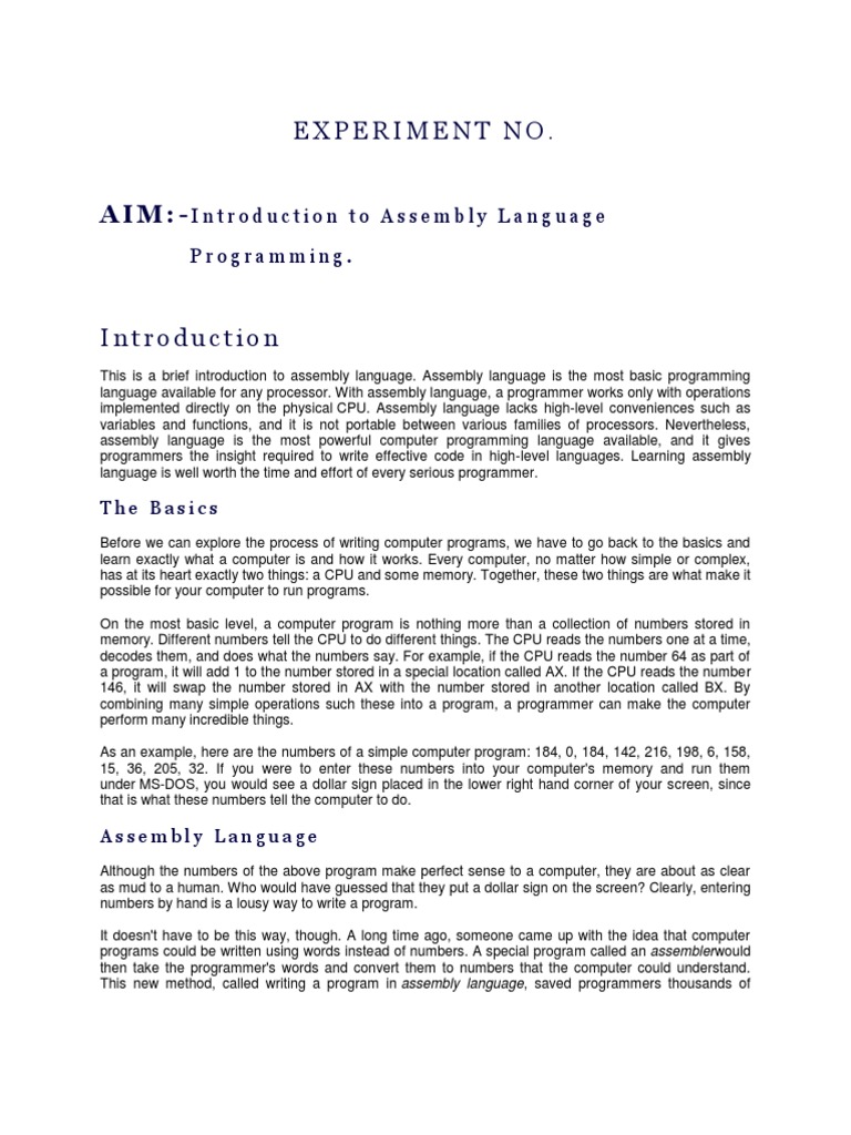 An Introduction To Assembly Language Programming Exploring The Basics Of Assembly Language