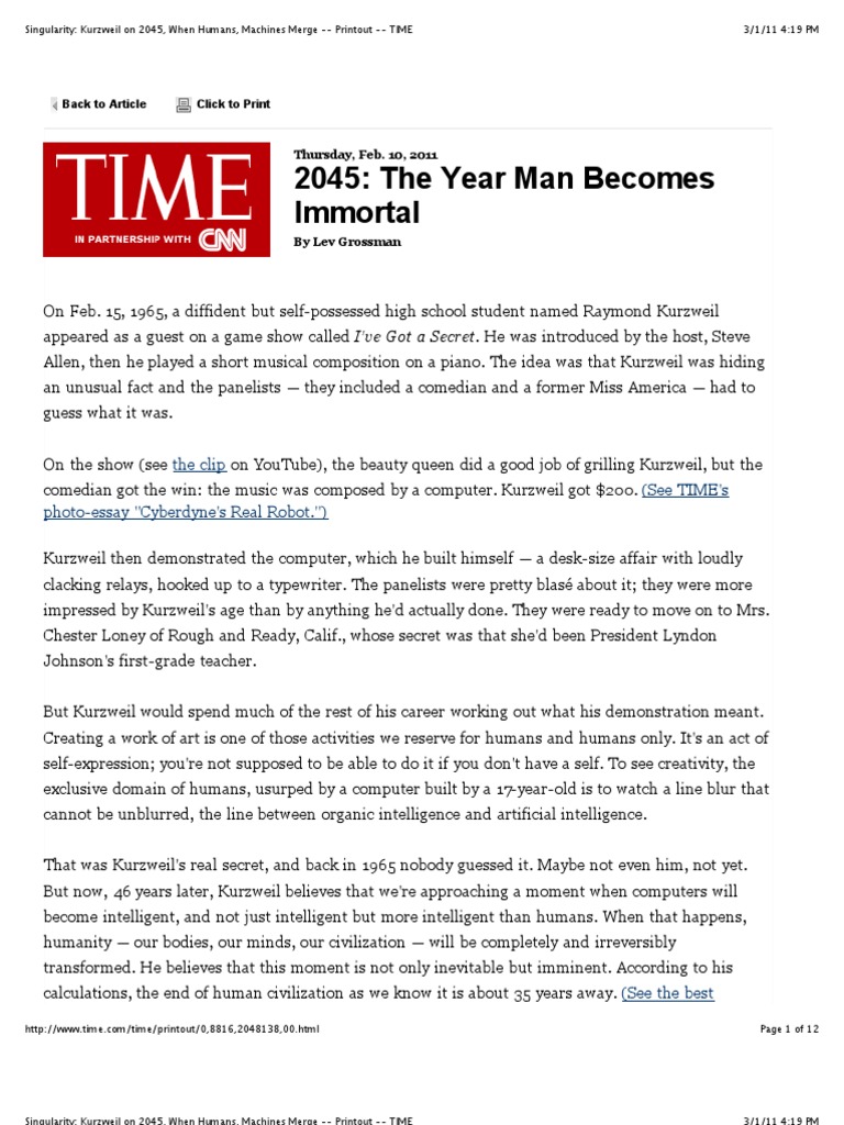 Ray Kurzweil-Singularity-Time Magazine-2045 TheYear We Become Immortal ...
